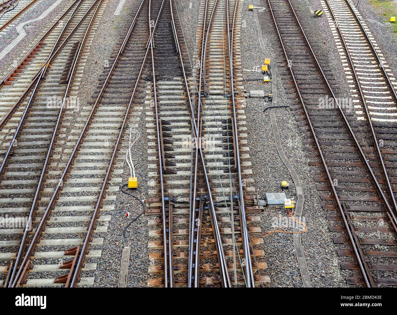 Multiple railroad tracks with junctions at a railway station in a ...