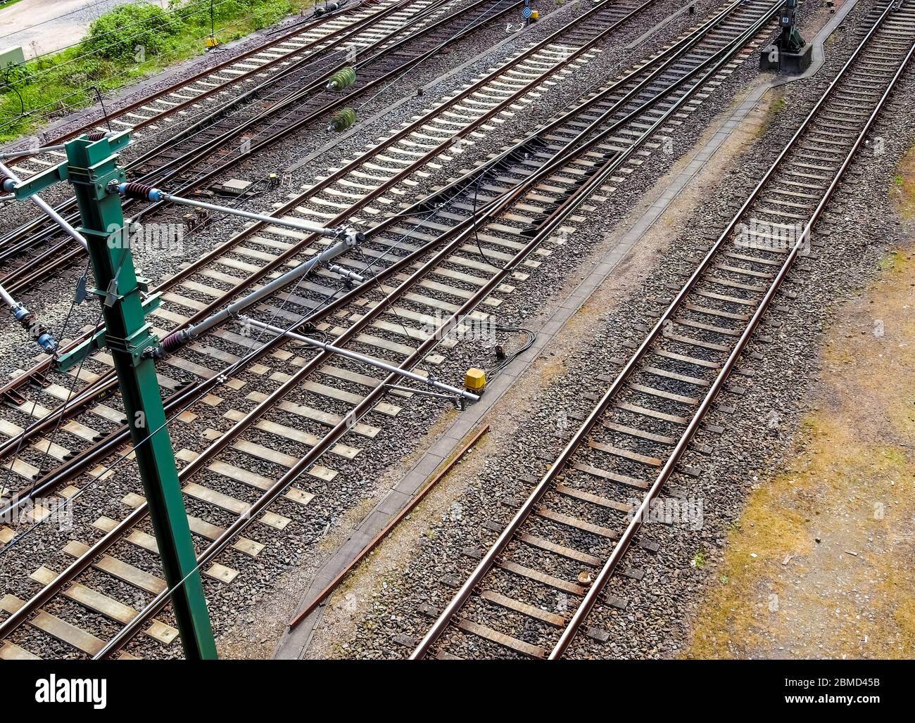 Multiple railroad tracks with junctions at a railway station in a ...