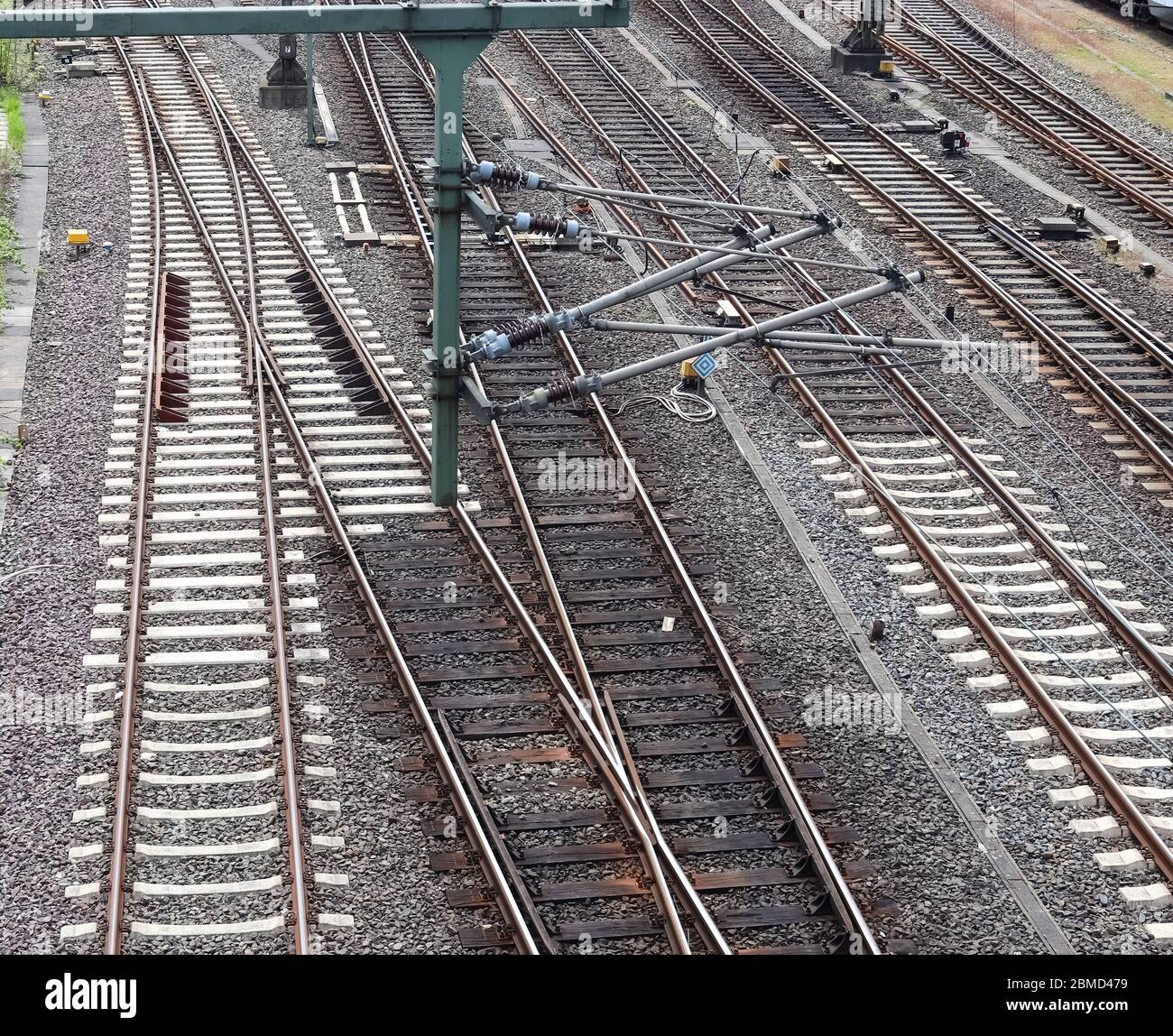 Multiple railroad tracks with junctions at a railway station in a ...