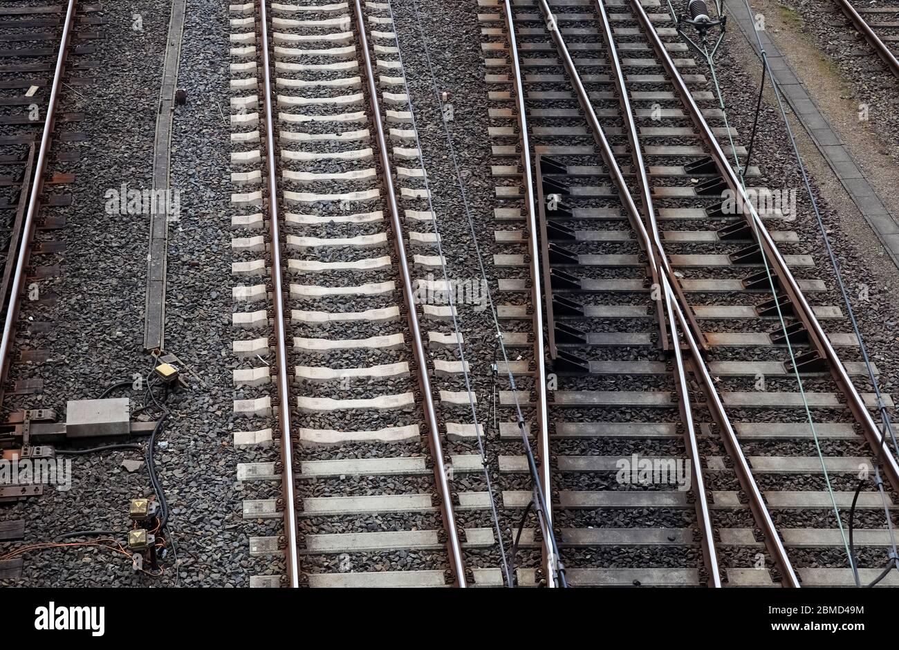 Multiple railroad tracks with junctions at a railway station in a ...