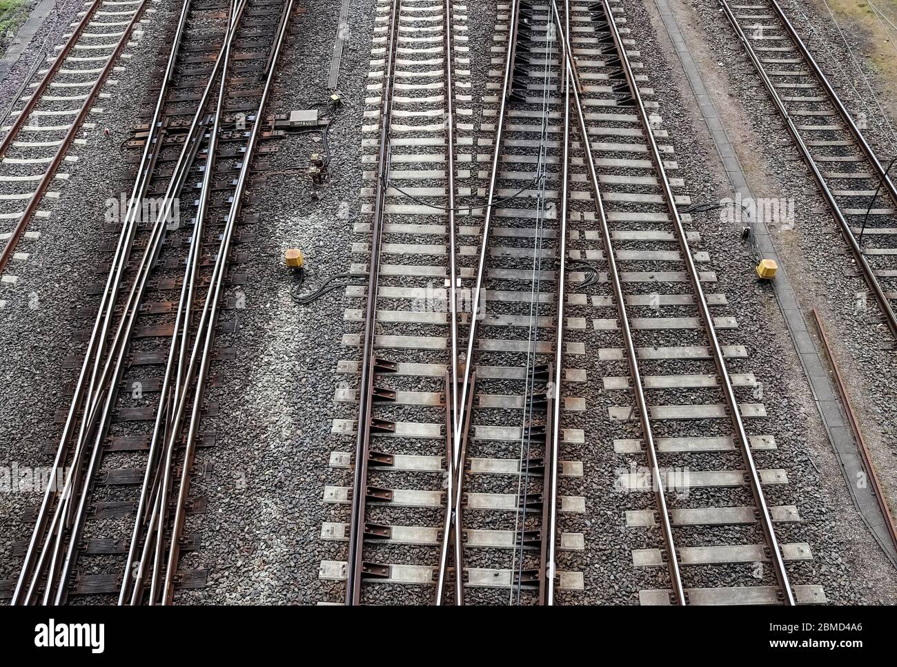 Multiple railroad tracks with junctions at a railway station in a ...