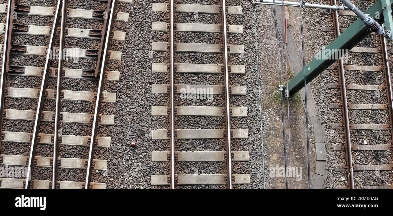 Multiple railroad tracks with junctions at a railway station in a ...