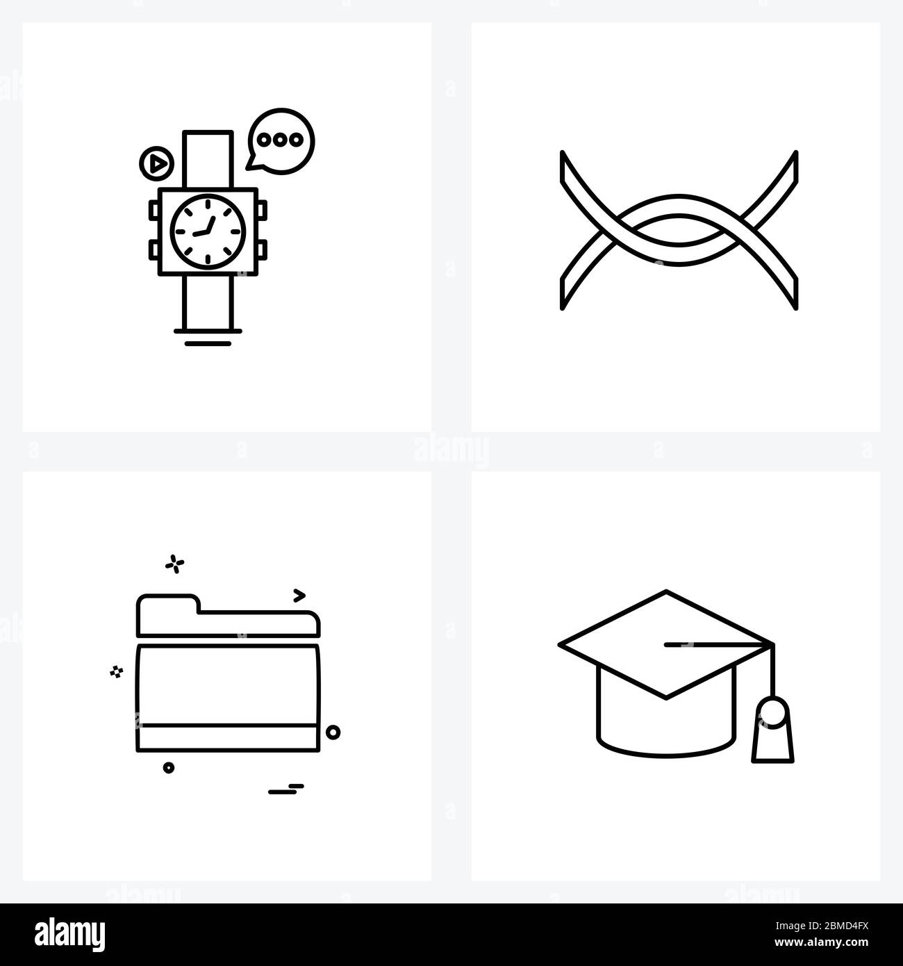 UI Set of 4 Basic Line Icons of watch; document; time; runtime; files ...