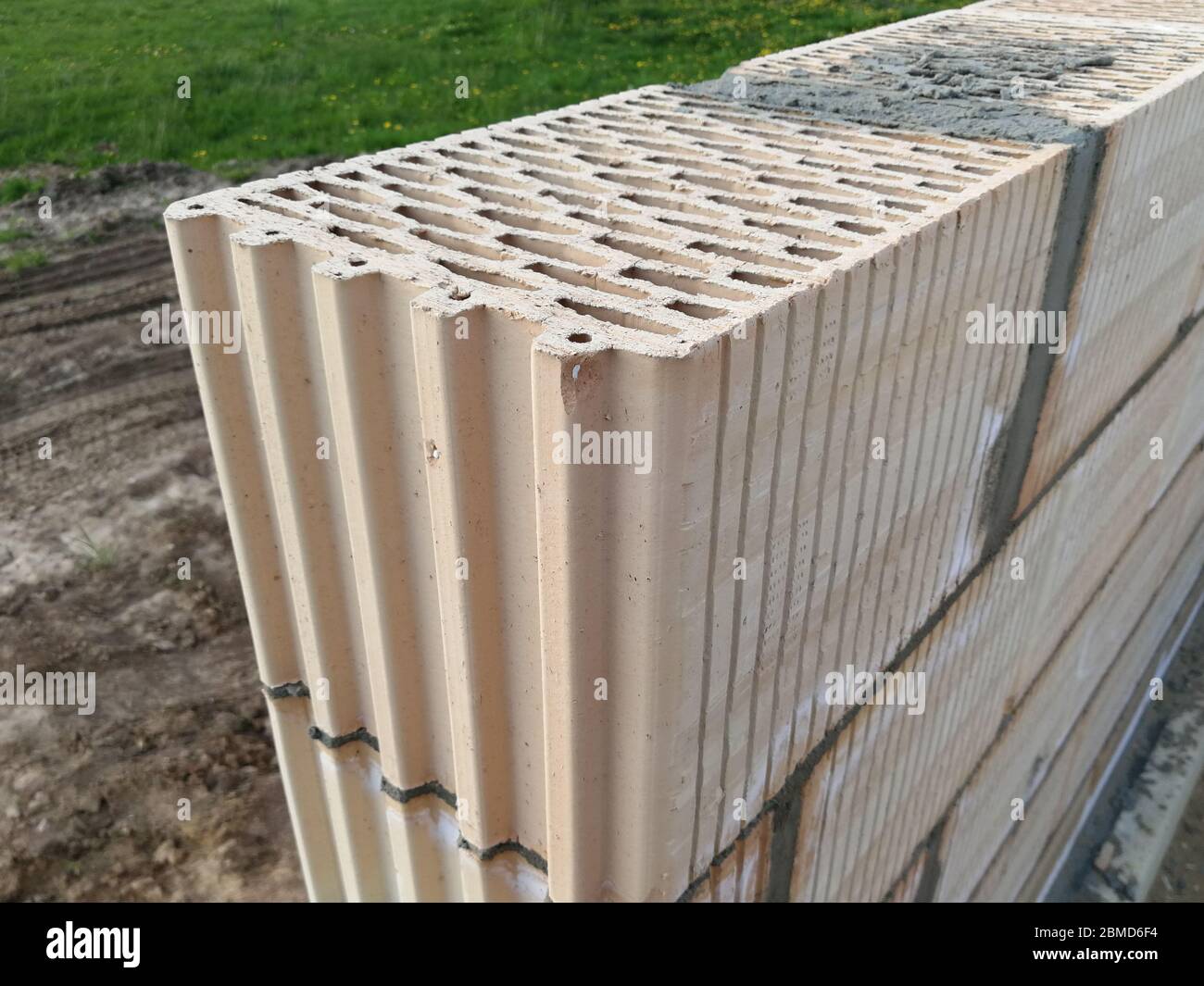 Ceramic building block constructed in the house wall close up Stock ...