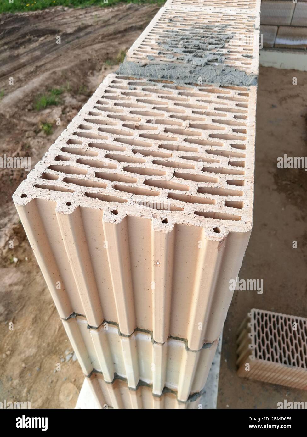 Ceramic building block constructed in the house wall close up Stock ...