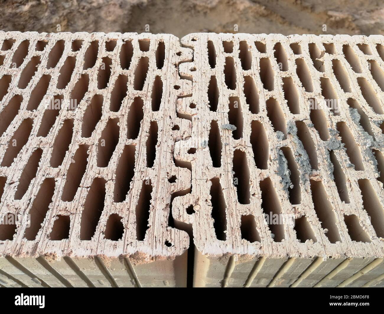 Ceramic building block constructed in the house wall close up Stock ...