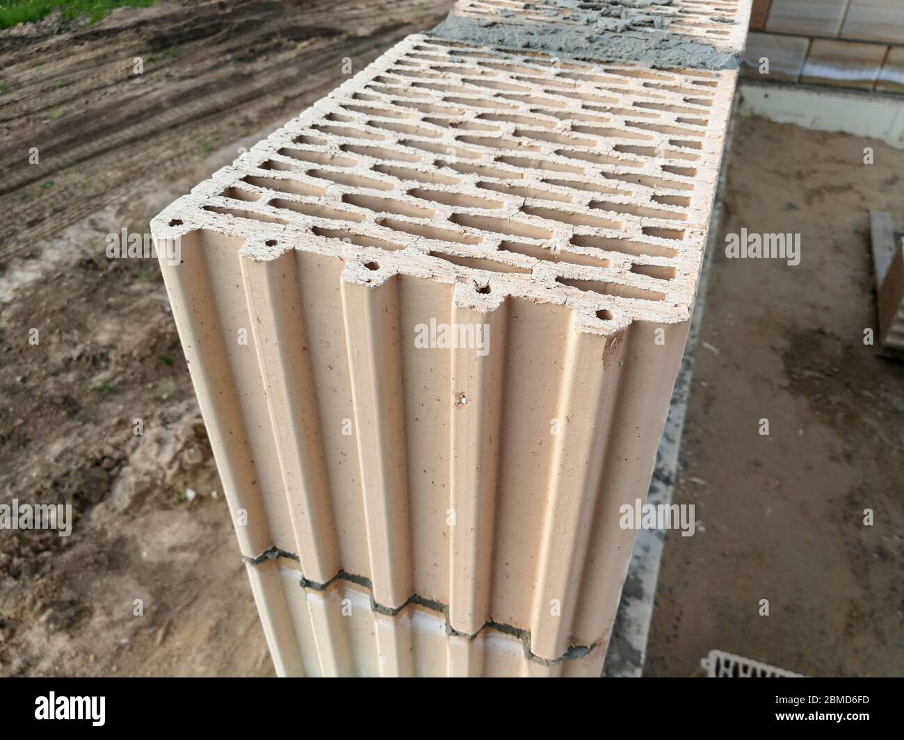 Ceramic building block constructed in the house wall close up Stock ...