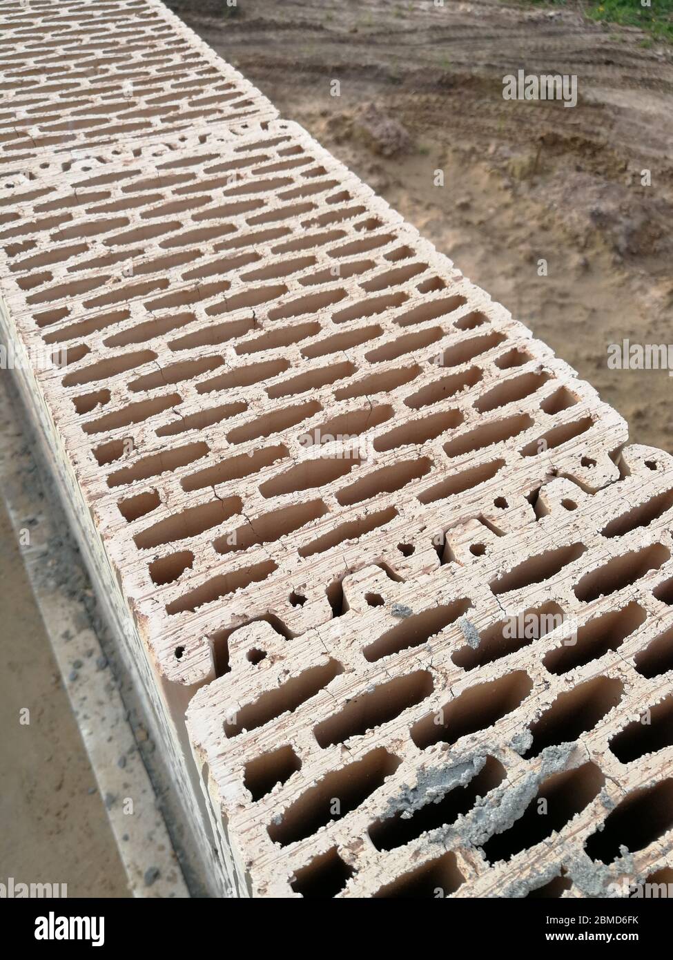 Ceramic building block constructed in the house wall close up Stock ...