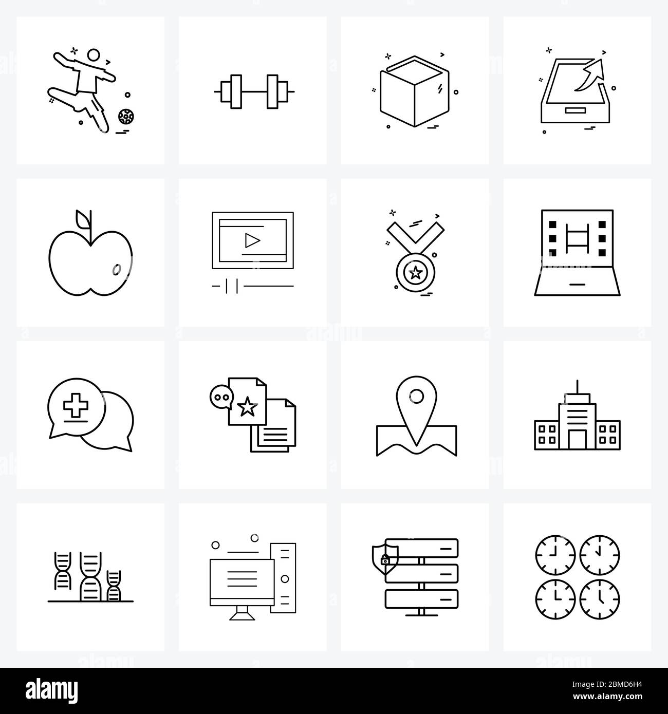 Set of 16 Modern Line Icons of healthy, fresh, cube, apple, box Vector ...