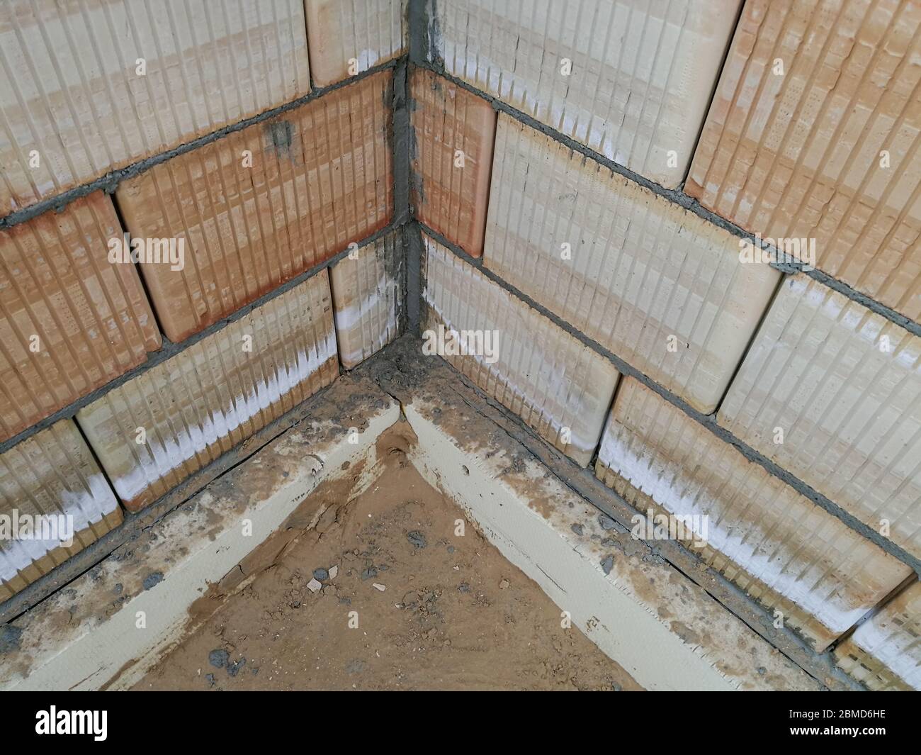 House internal corner constructed from ceramic building blocks in ...