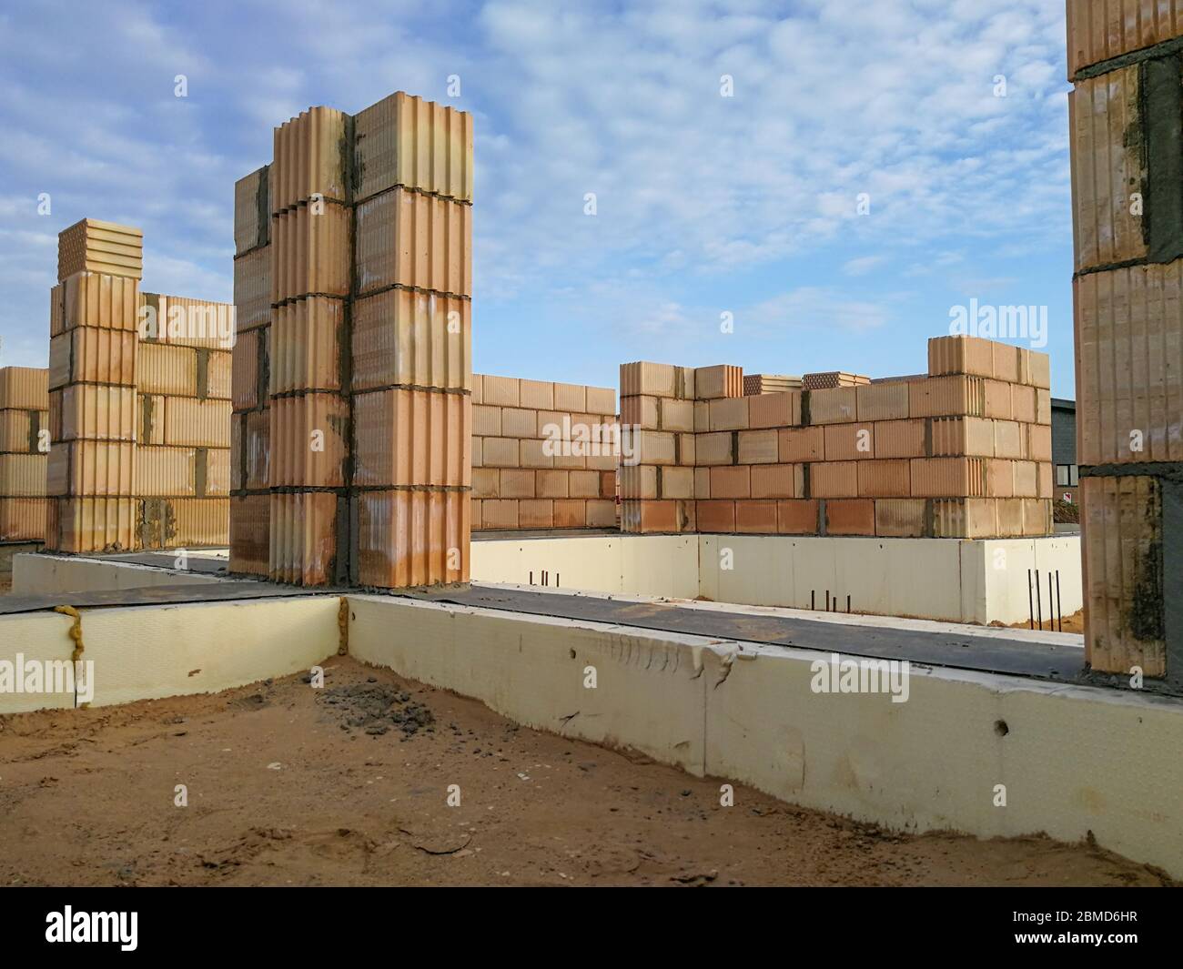 House project under construction. Building from ceramic building blocks ...