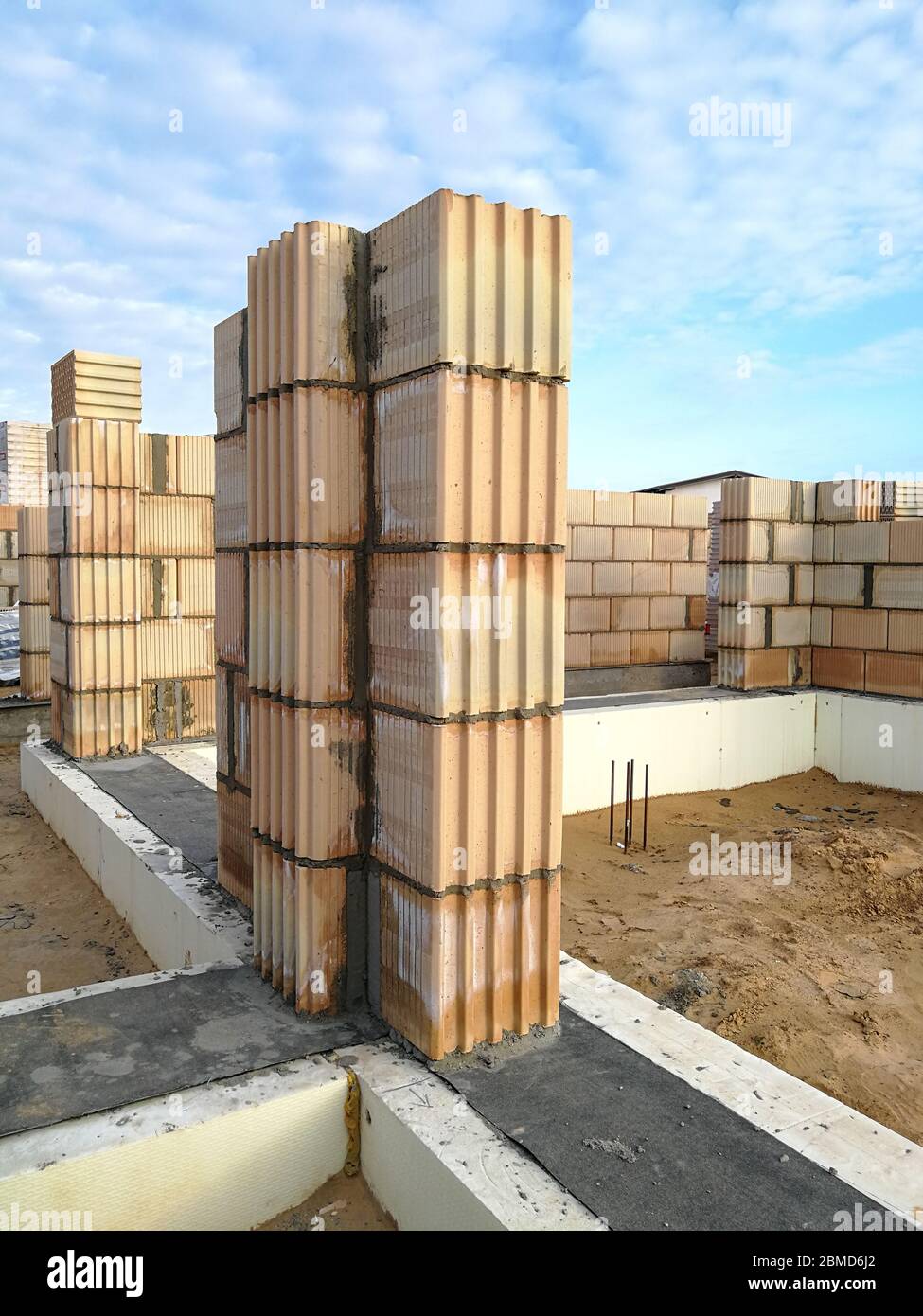 House project under construction. Building from ceramic building blocks ...