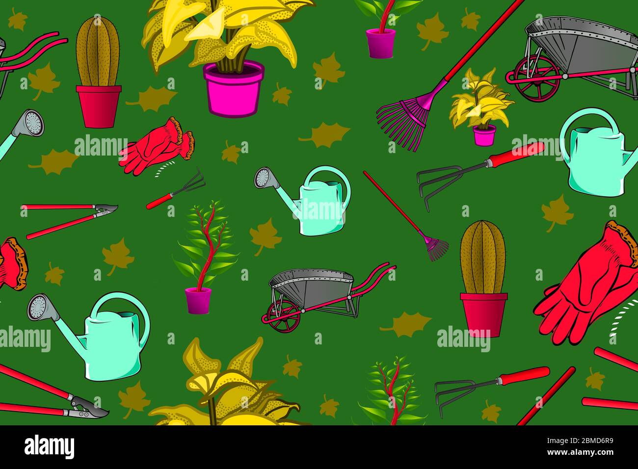 Gardening pattern in a green background. Repetitive pattern, green ...