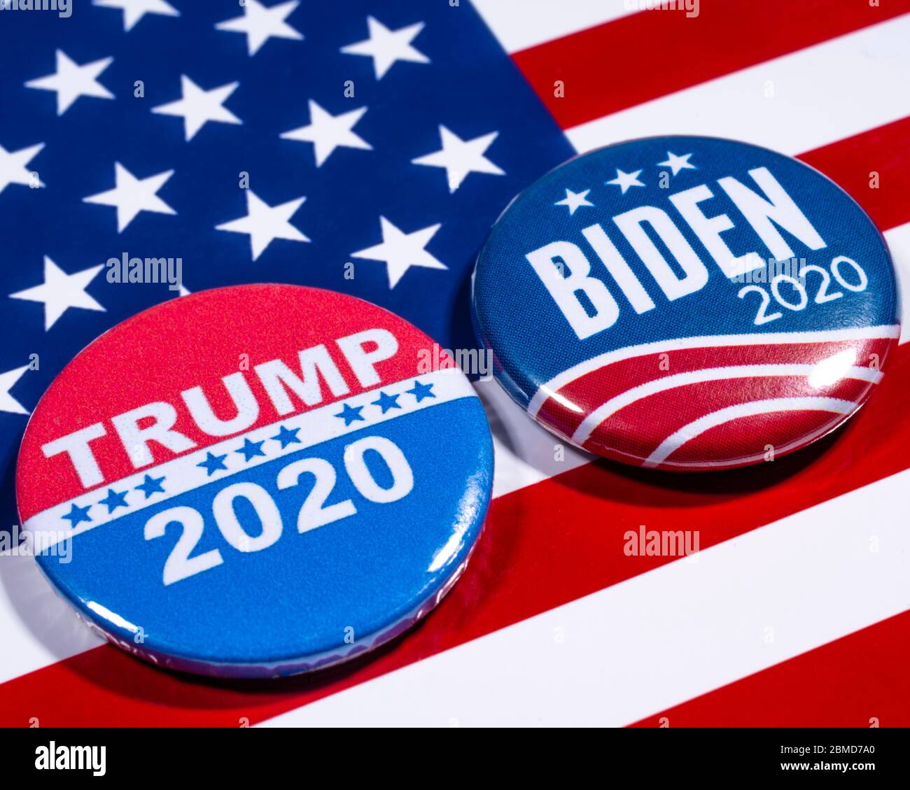 London, UK - May 5th 2020: Donald Trump and Joe Biden pin badges ...