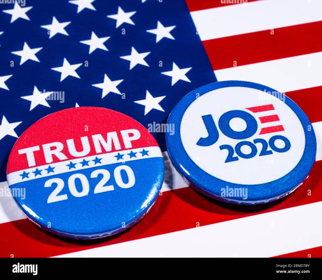 London, UK - May 5th 2020: Donald Trump and Joe Biden pin badges ...