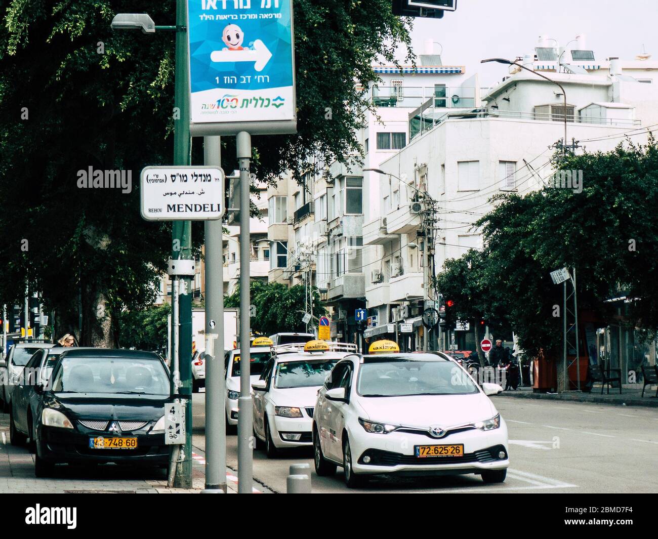 Tel Aviv Israel December 12, 2018 View of a traditional Israeli taxi in ...