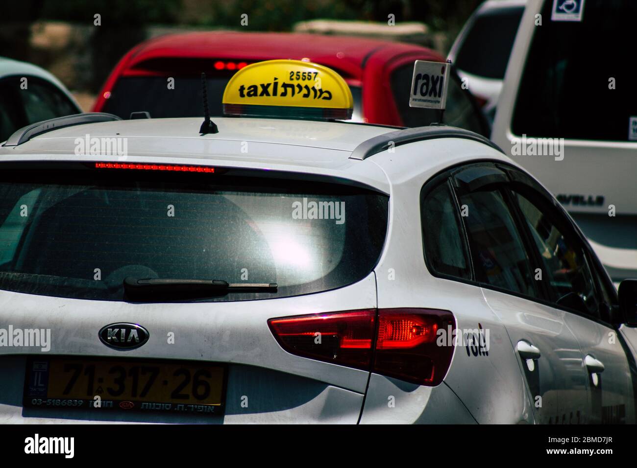 Tel Aviv Israel June 07, 2019 View of a classic Israeli taxi rolling in ...