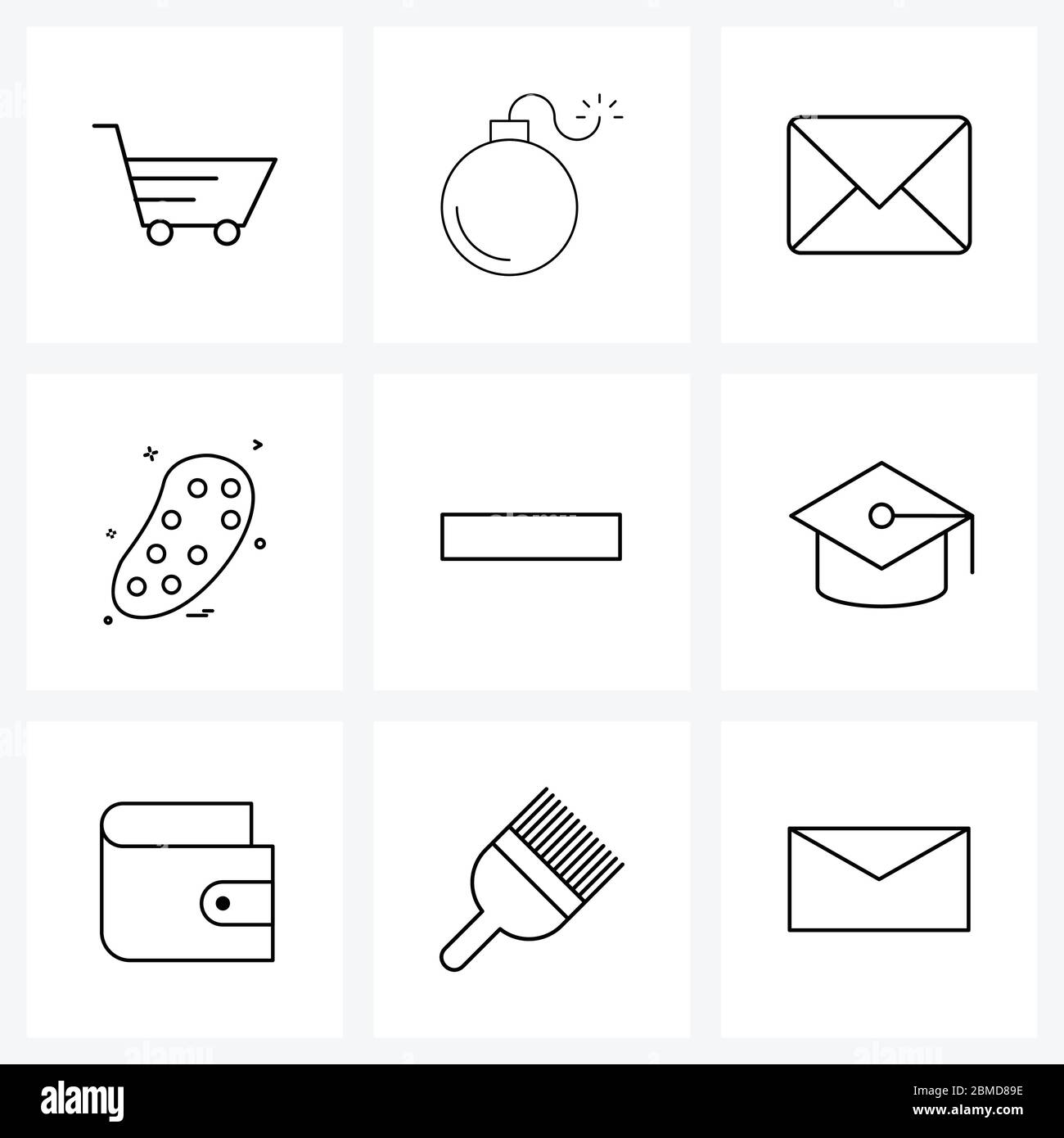 Set of 9 Modern Line Icons of education, minus, letter, less, germ s ...