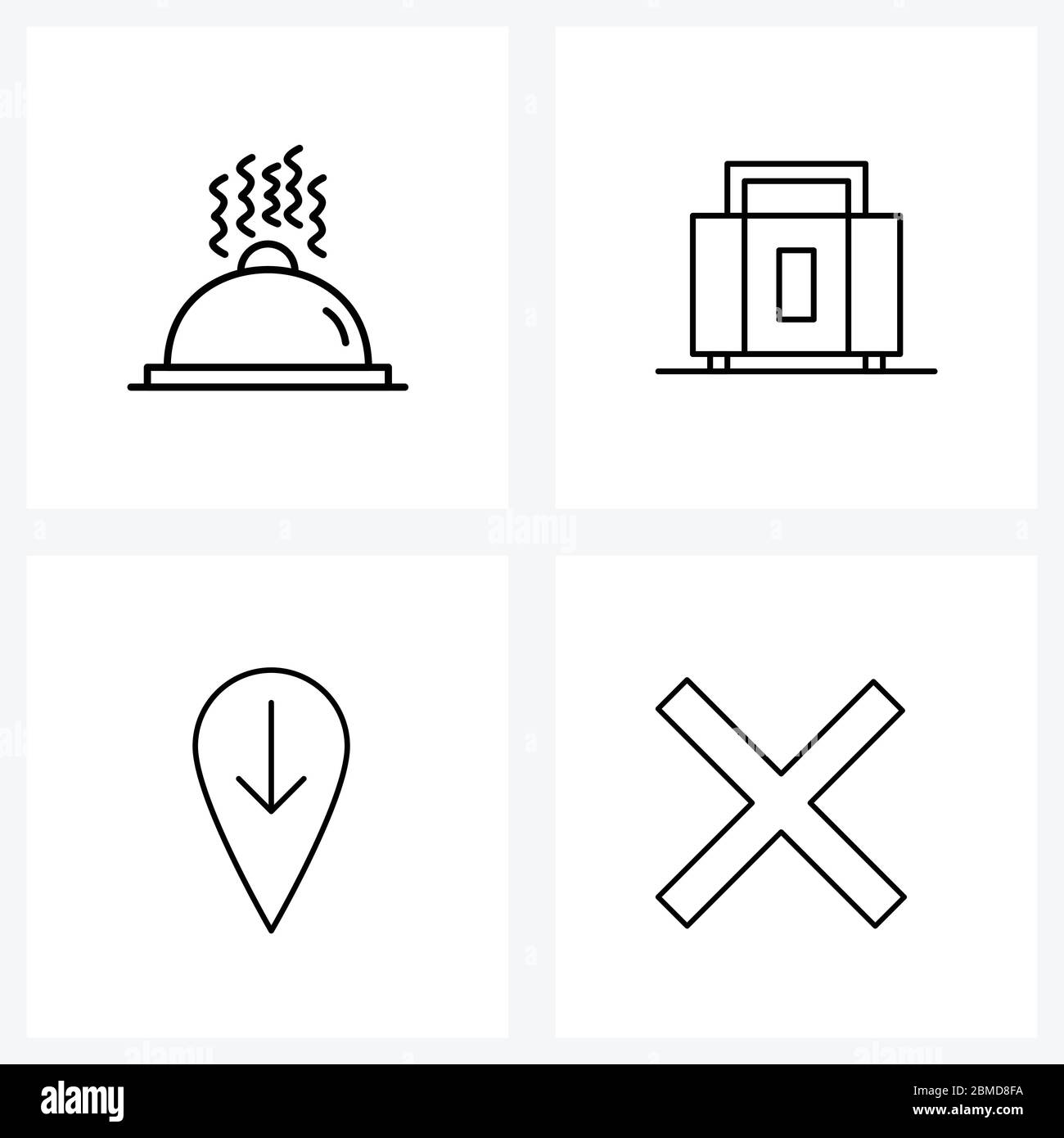 Line Icon Set of 4 Modern Symbols of food, map, tray, bag, cross Vector ...