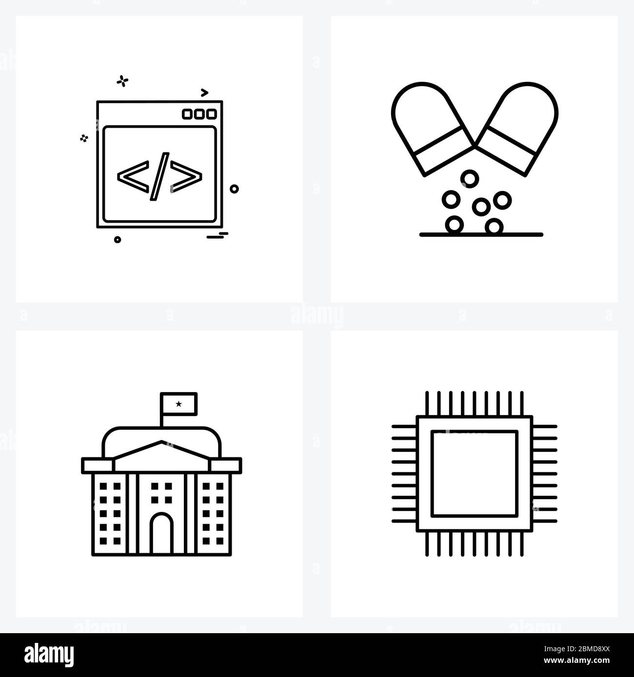Universal Symbols of 4 Modern Line Icons of web, madison, code ...