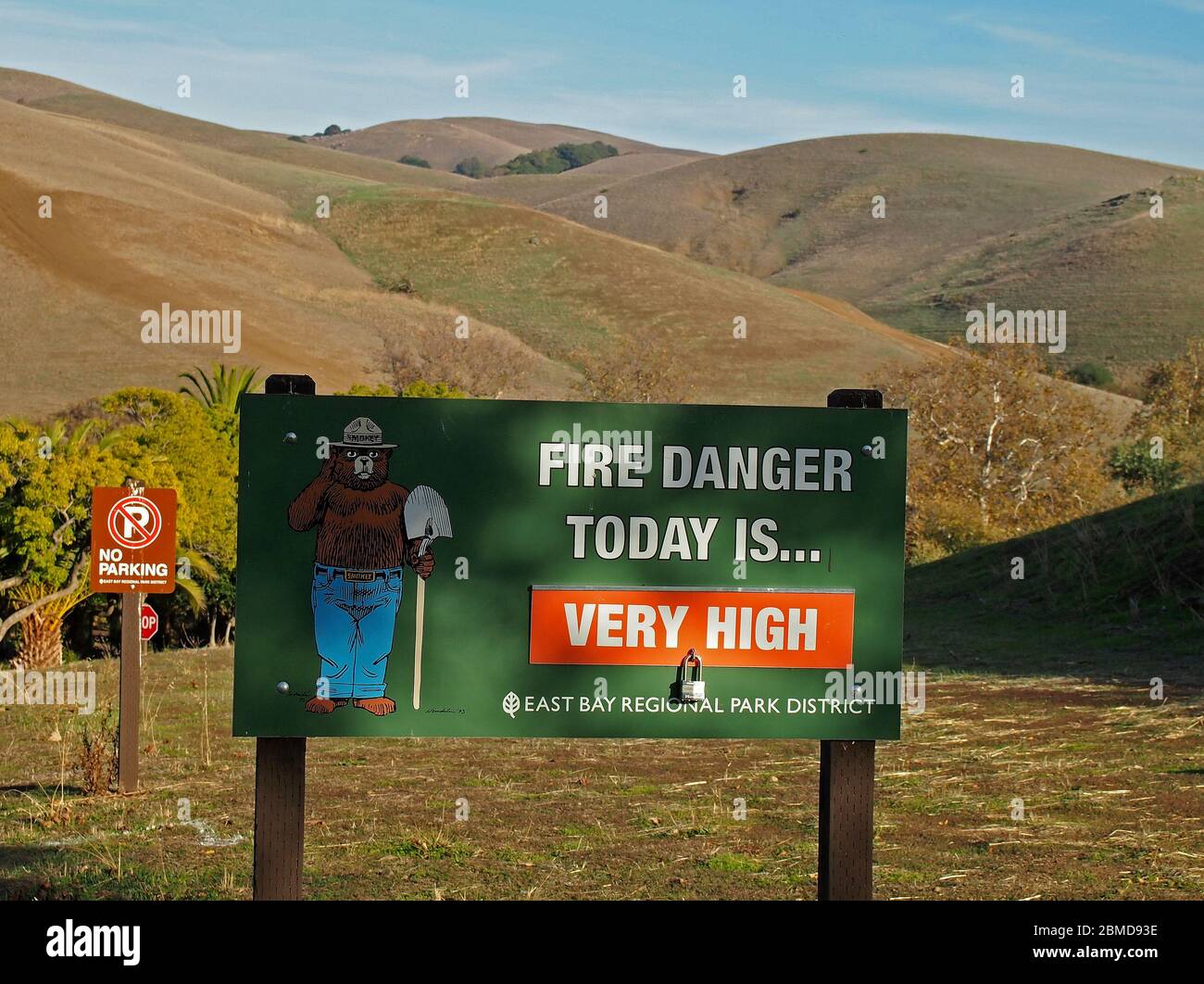 Very High Fire Danger sign in an East Bay Regional Park, Alameda County ...