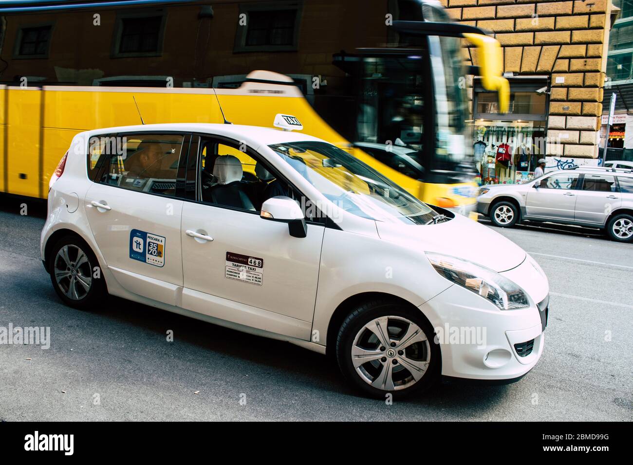 Rome Italy October 18, 2019 View of a traditional Italian taxi rolling ...
