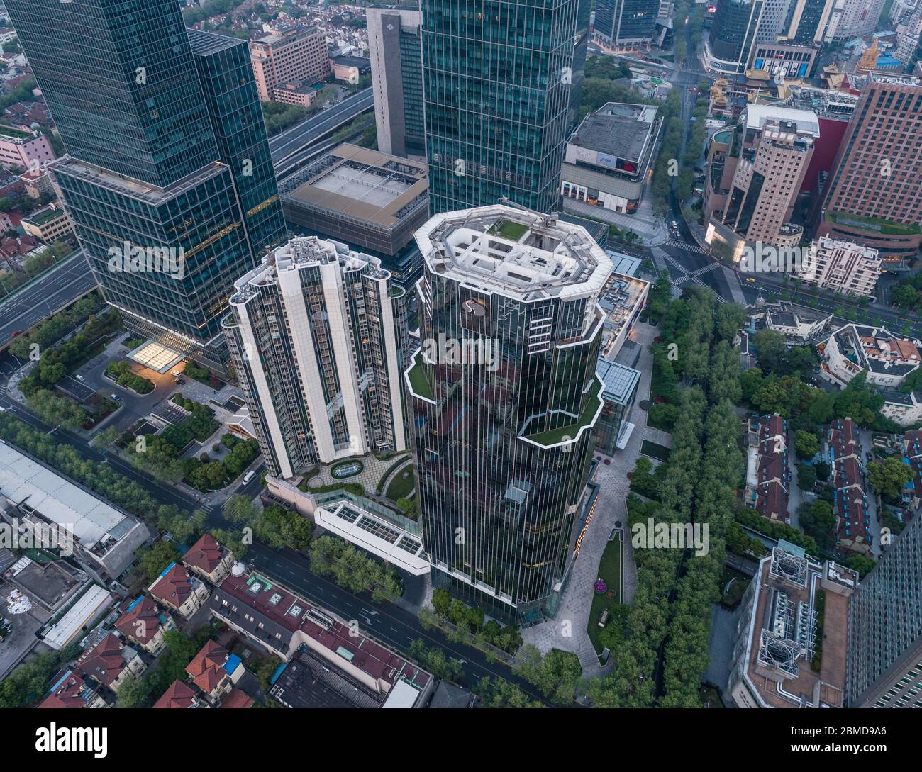 SHANGHAI-April 11, 2018: aerial view of shanghai city in West Nanjing ...