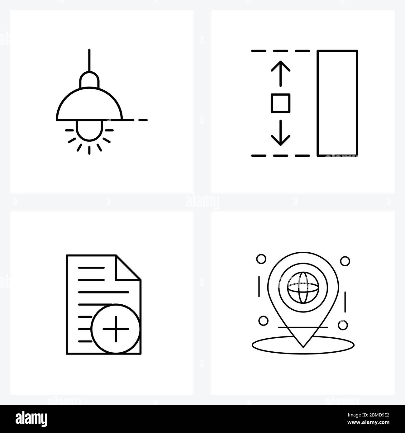 Universal Symbols of 4 Modern Line Icons of lamp; file; bulb; size ...