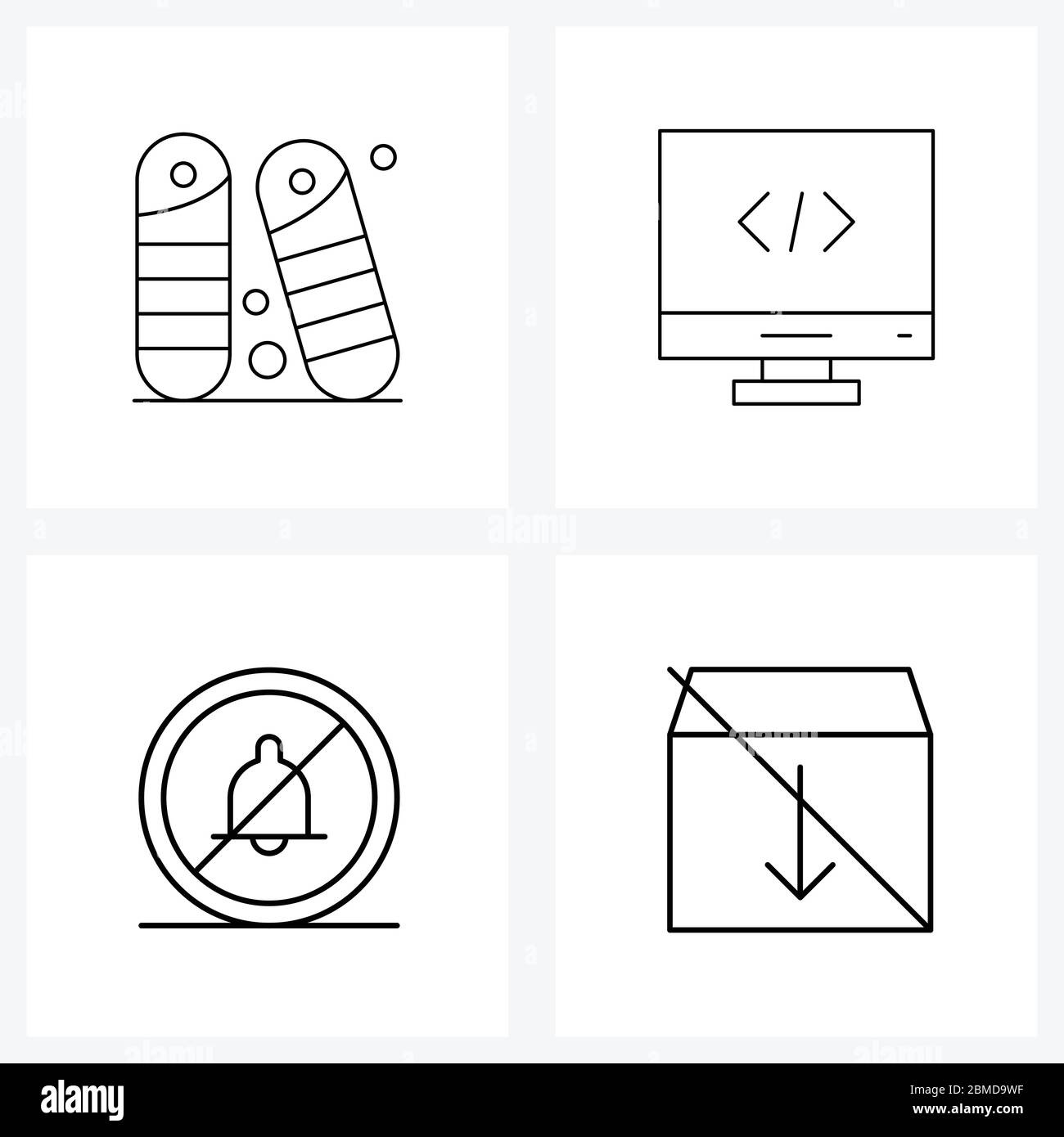 Set of 4 Line Icon Signs and Symbols of sleeping; bell; computer ...