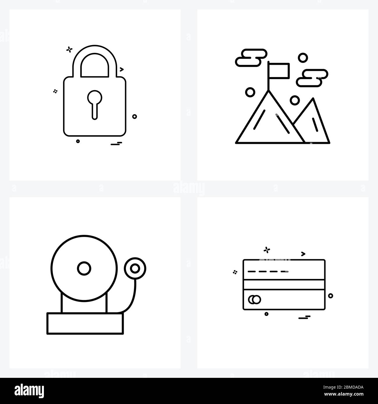 UI Set of 4 Basic Line Icons of lock, bell, security, flag, credit card ...