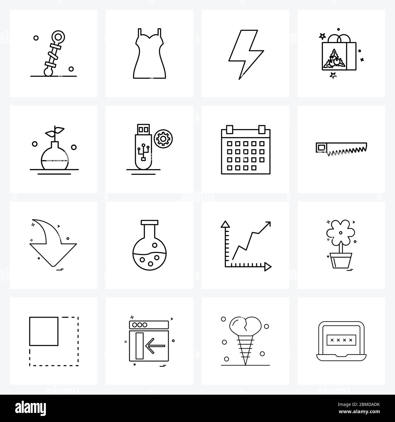 Simple Set of 16 Line Icons such as test, lab, light, experiment, bags ...