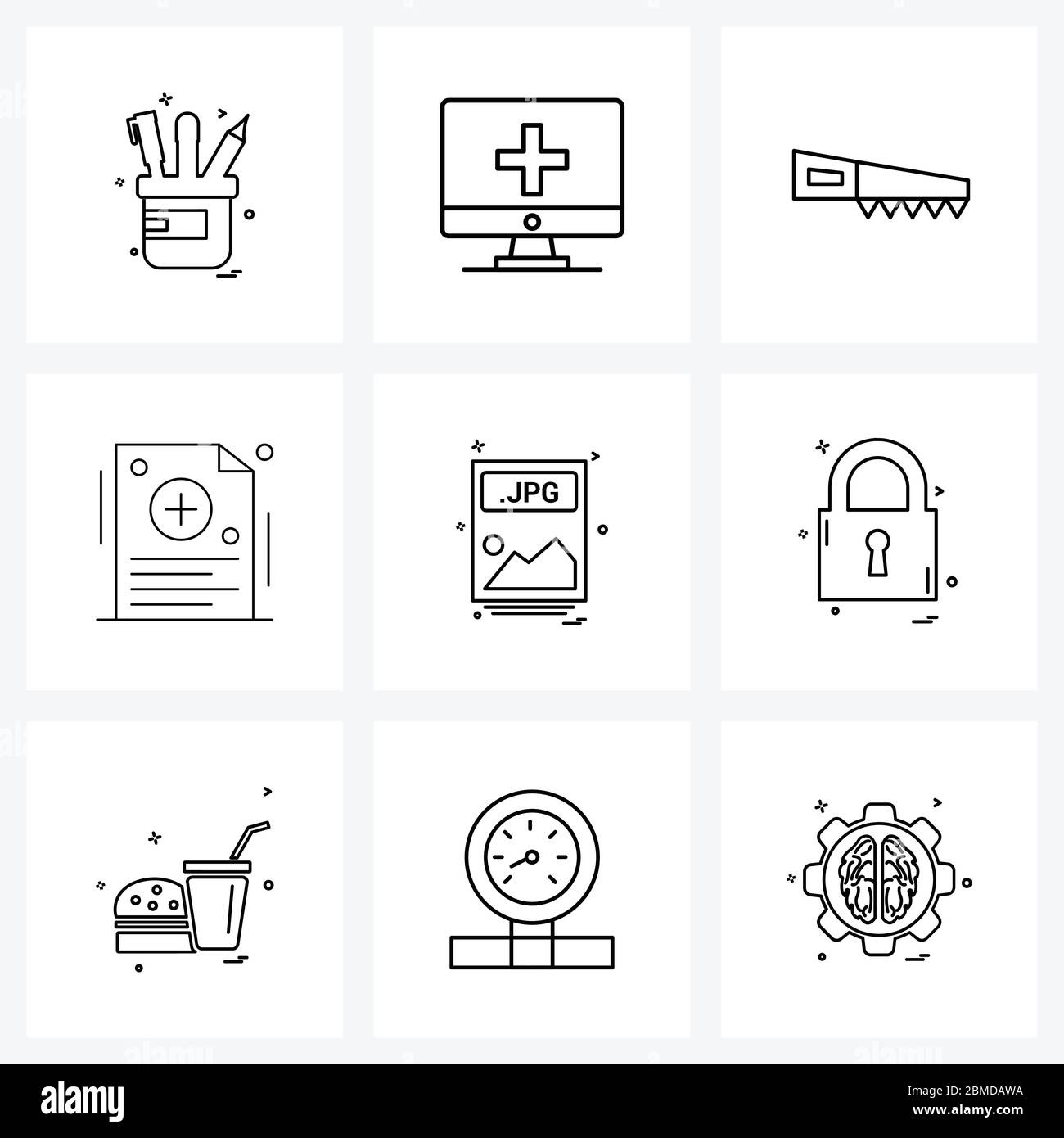 Set of 9 UI Icons and symbols for file extension, file, build, add ...