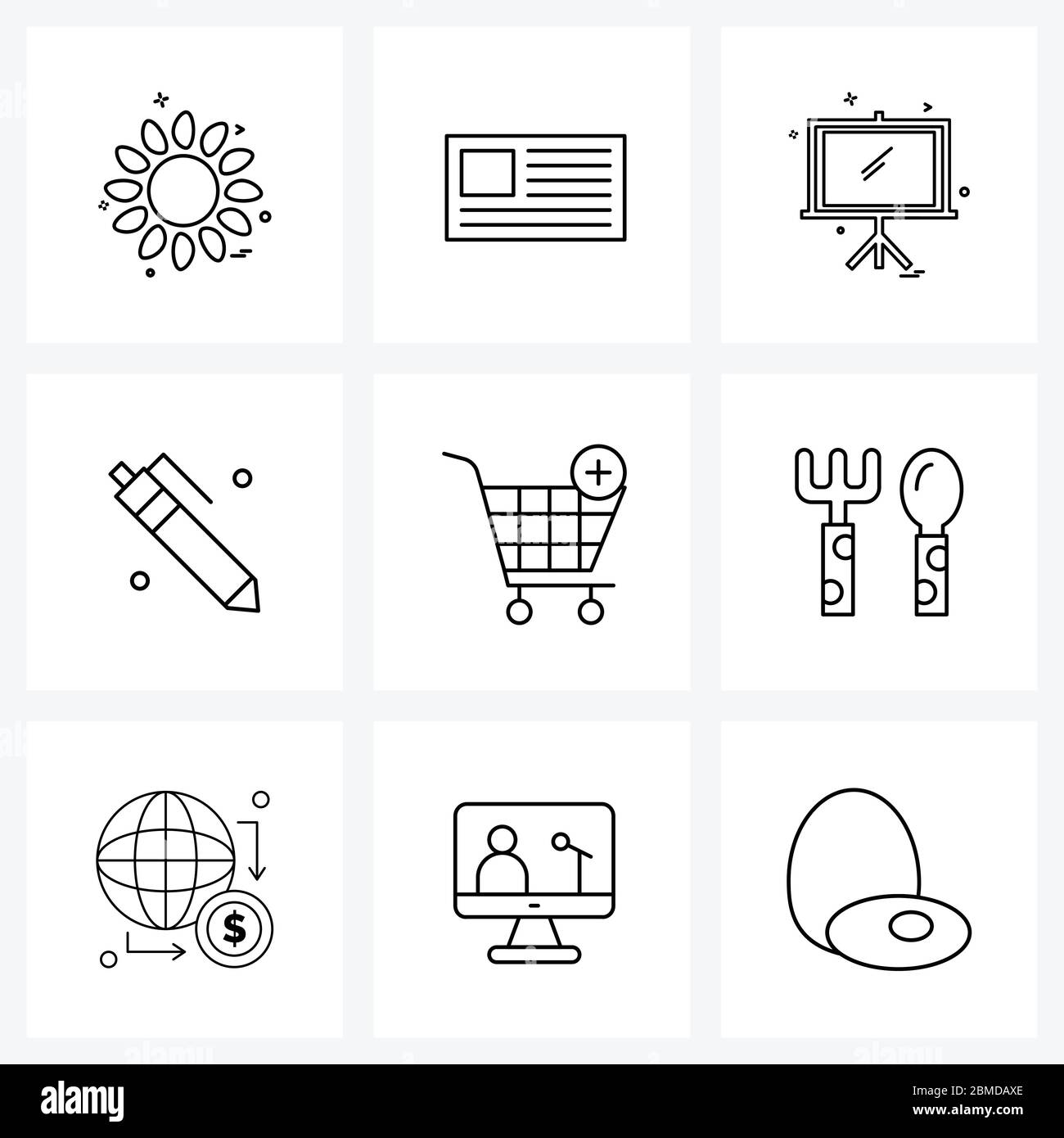 Modern Vector Line Illustration Of 9 Simple Line Icons Of Empty Cart