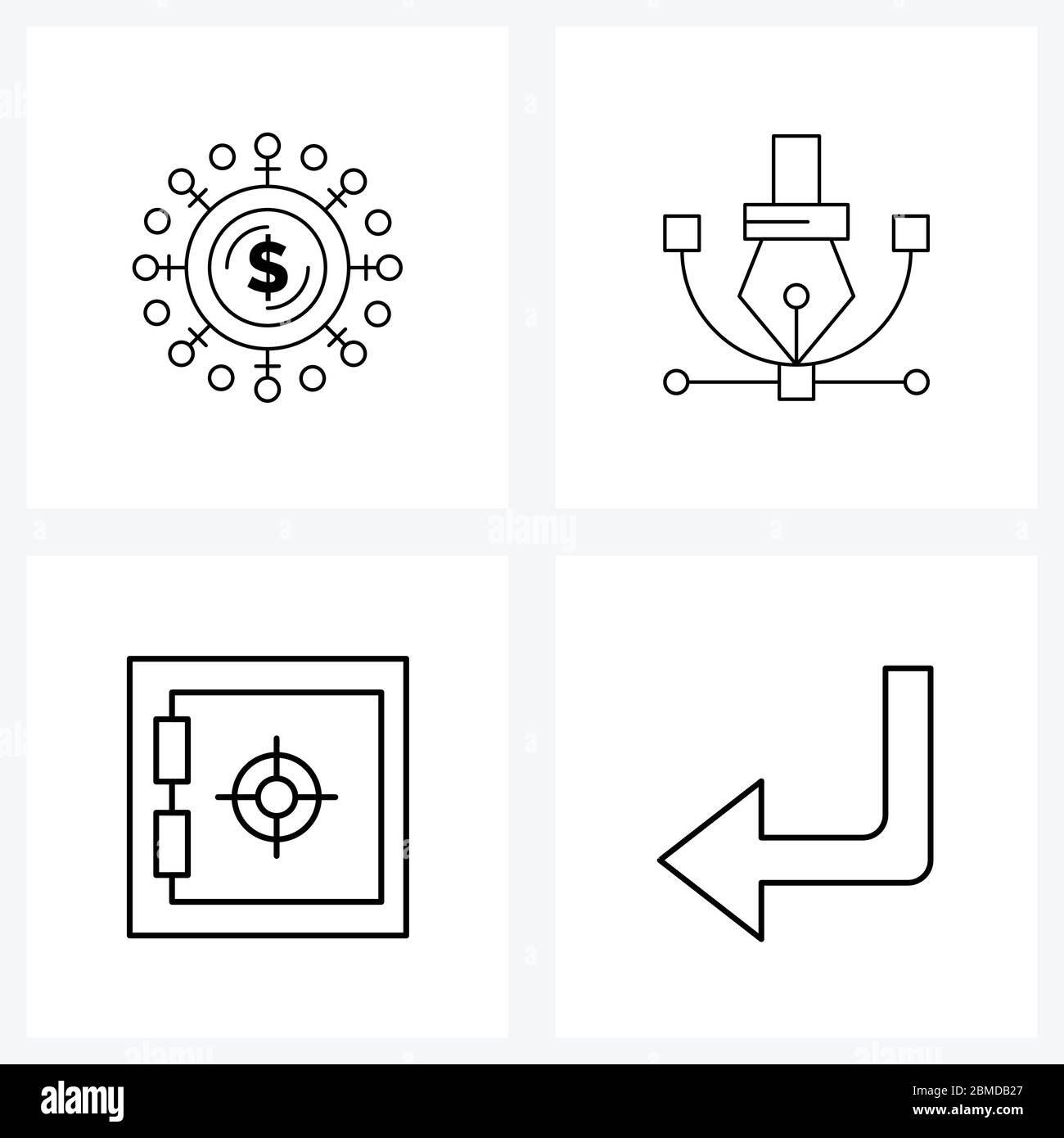 Isolated Symbols Set of 4 Simple Line Icons of money; safe; art ...