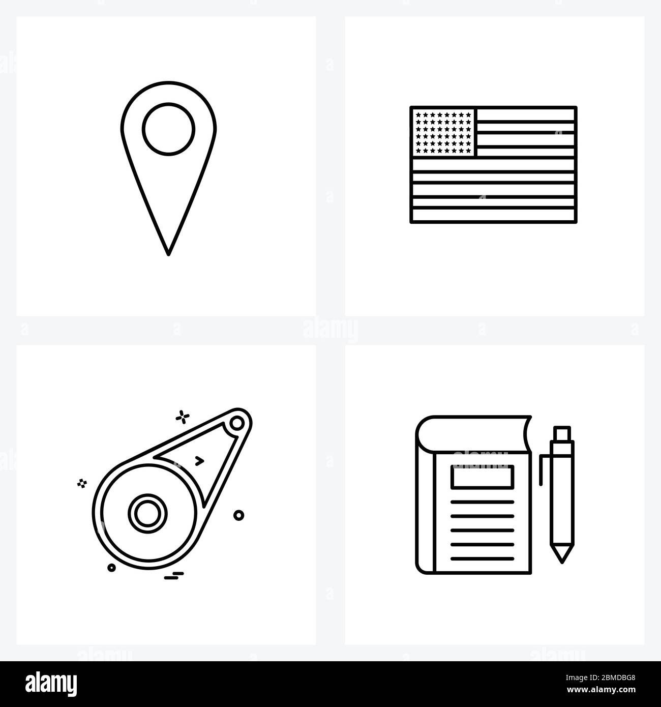 Line Icon Set of 4 Modern Symbols of gps; belt; country; united; brand ...