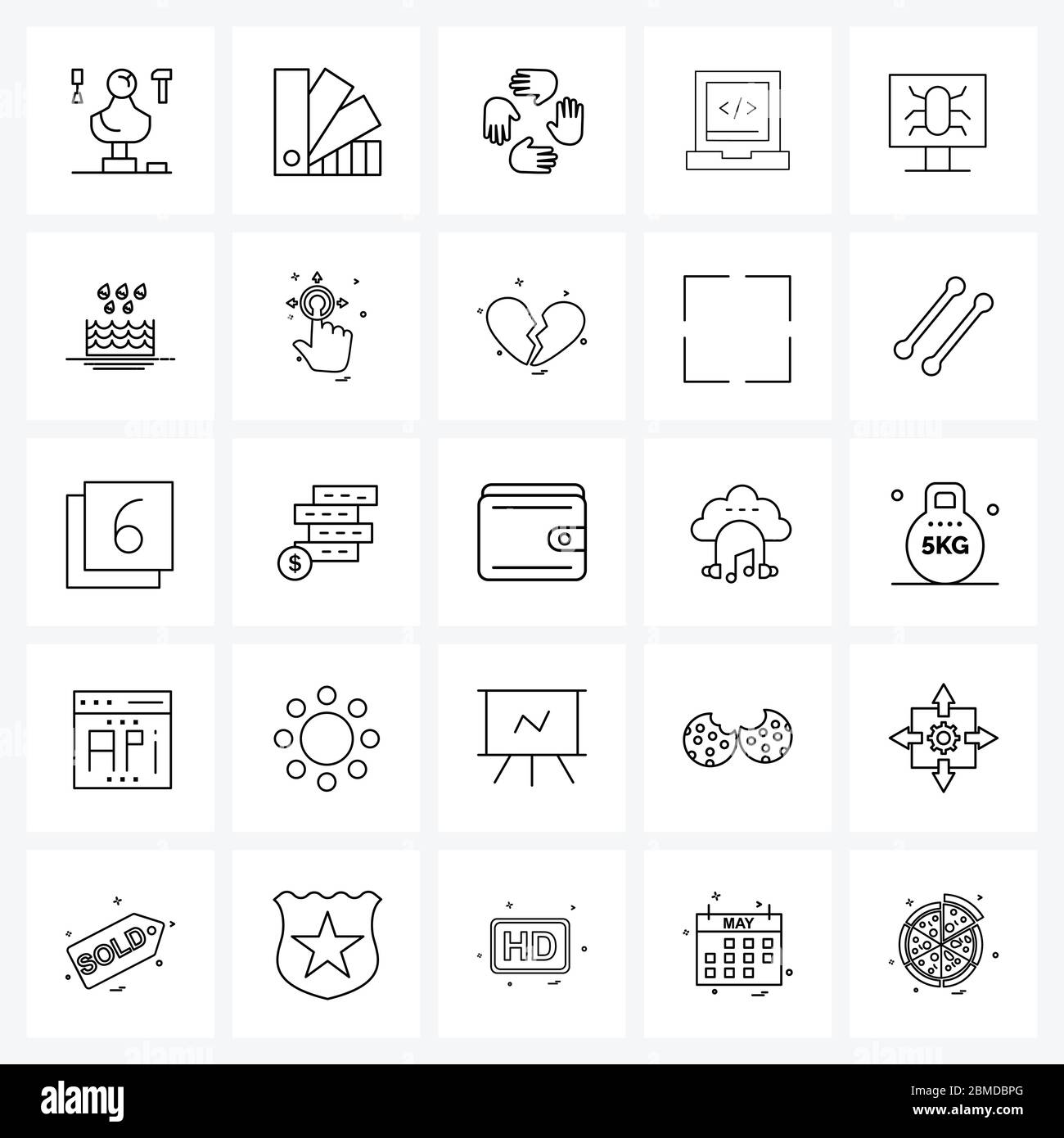 UI Set of 25 Basic Line Icons of technology, programming, swatch ...