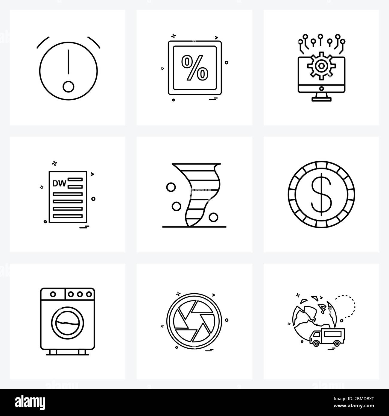 Set of 9 UI Icons and symbols for climate, air, gear, doc Vector ...