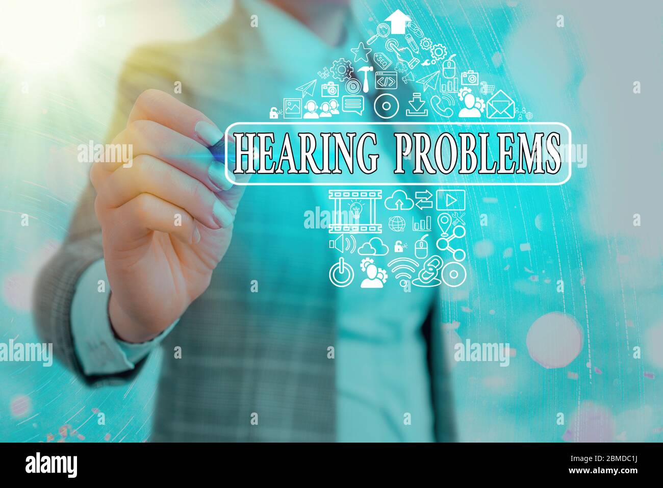 Writing note showing Hearing Problems. Business concept for is partial ...
