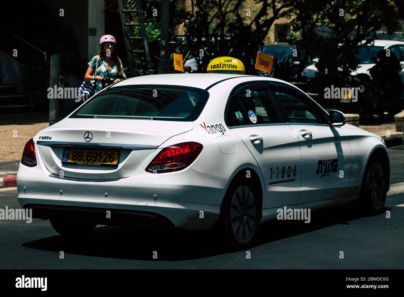 Tel Aviv Israel June 07, 2019 View of a classic Israeli taxi rolling in ...