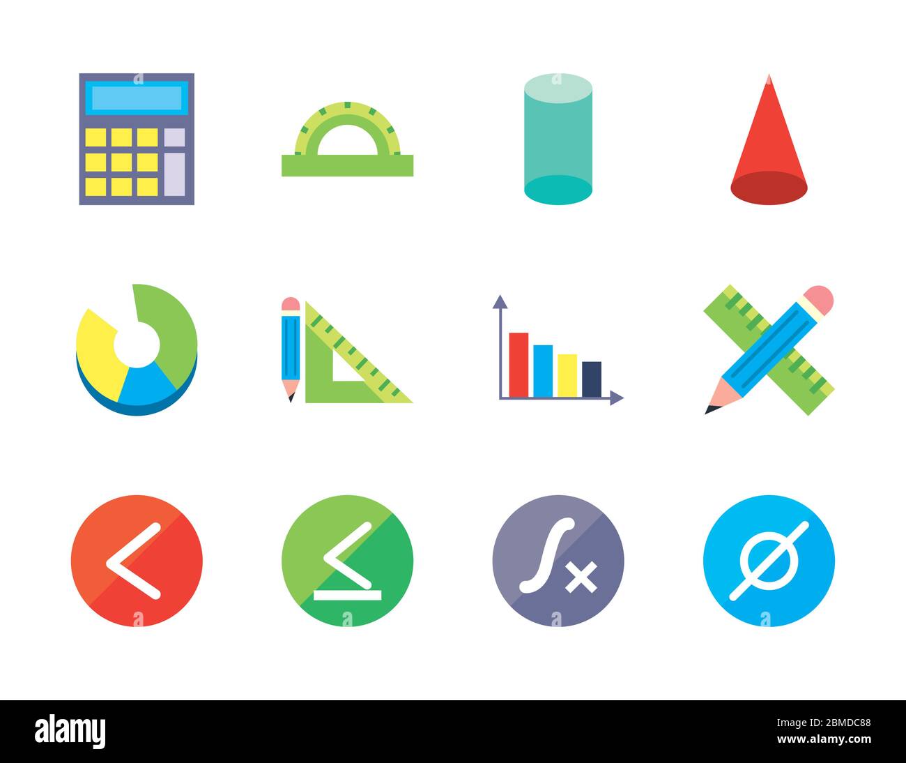 flat style icon set design, Math finance and education theme Vector ...