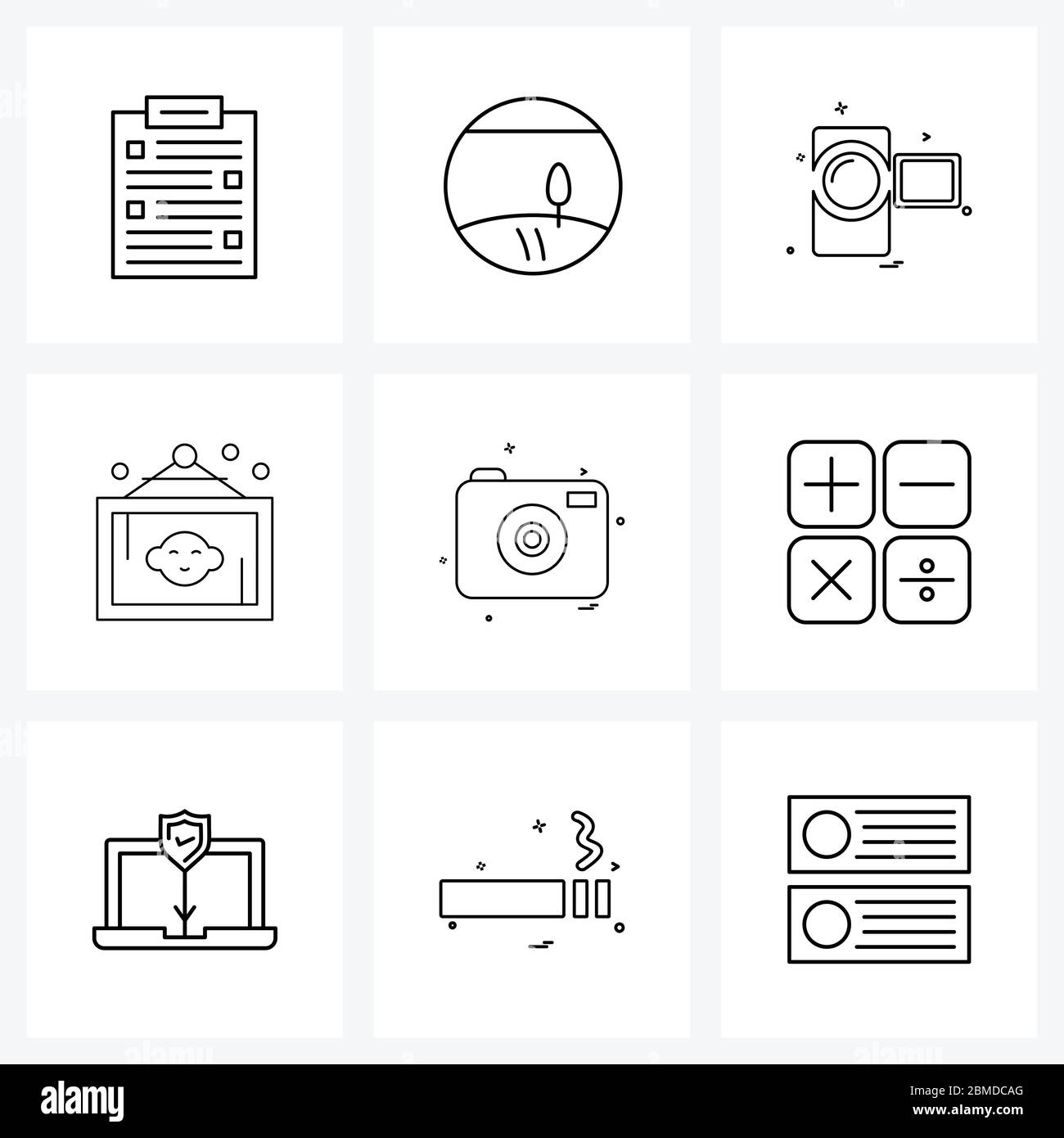Set of 9 Line Icon Signs and Symbols of camera, frame, camera, family ...
