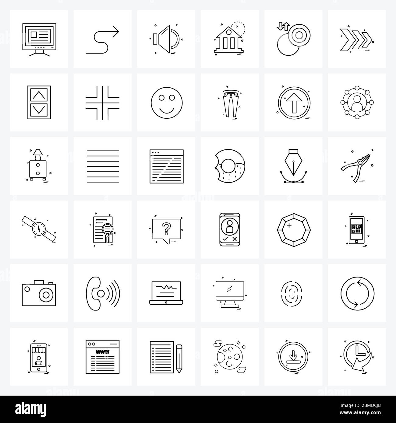 Universal Symbols of 36 Modern Line Icons of circle, target, sound ...