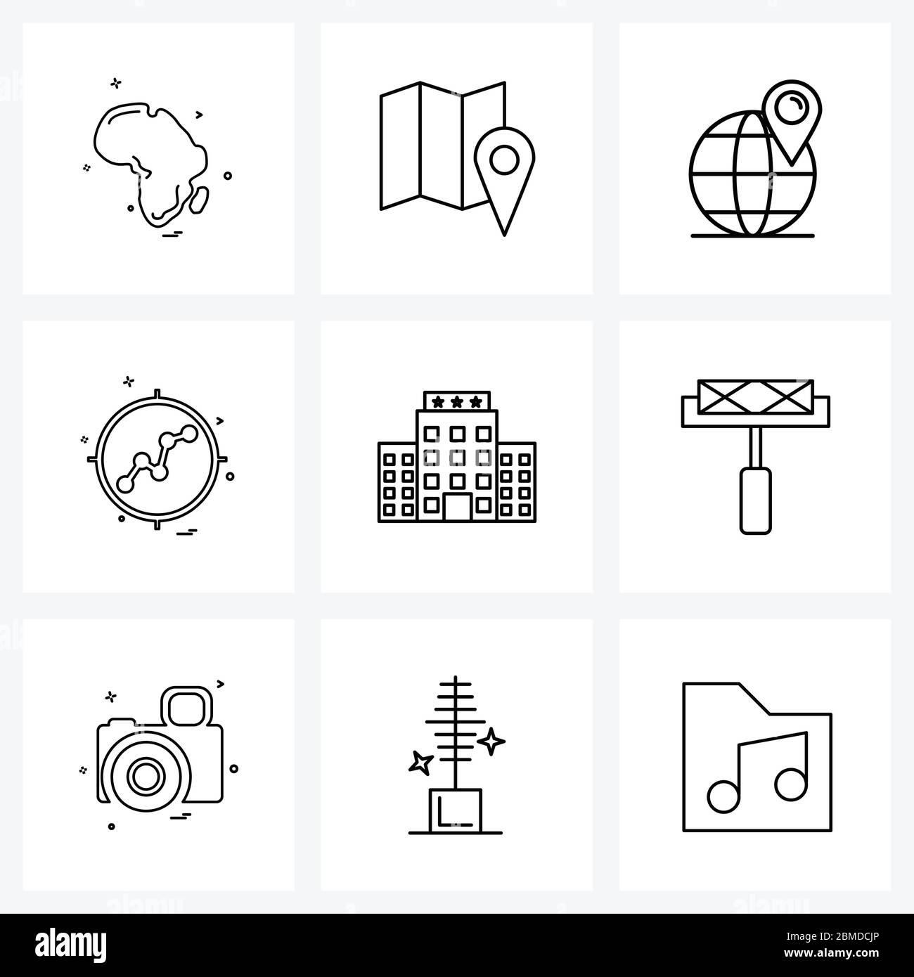 Set of 9 UI Icons and symbols for building, graph, maps, user interface ...