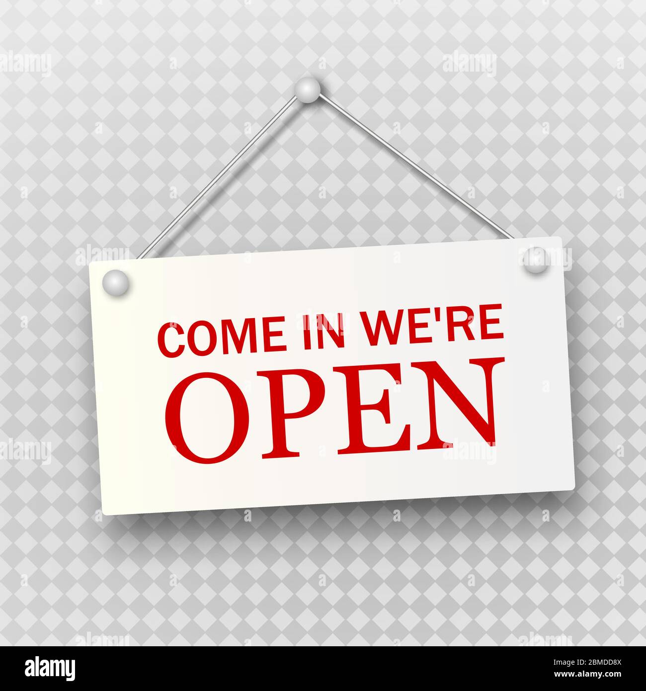Open sign board hanging on the white wall. Vector illustration Stock ...