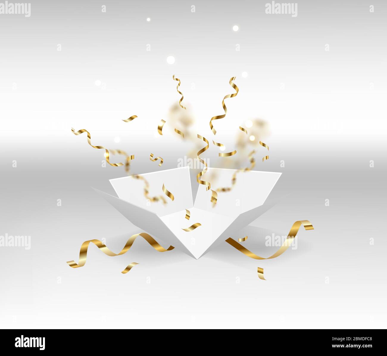 Confetti flies out of the box. Surprise .Vector illustration Stock ...