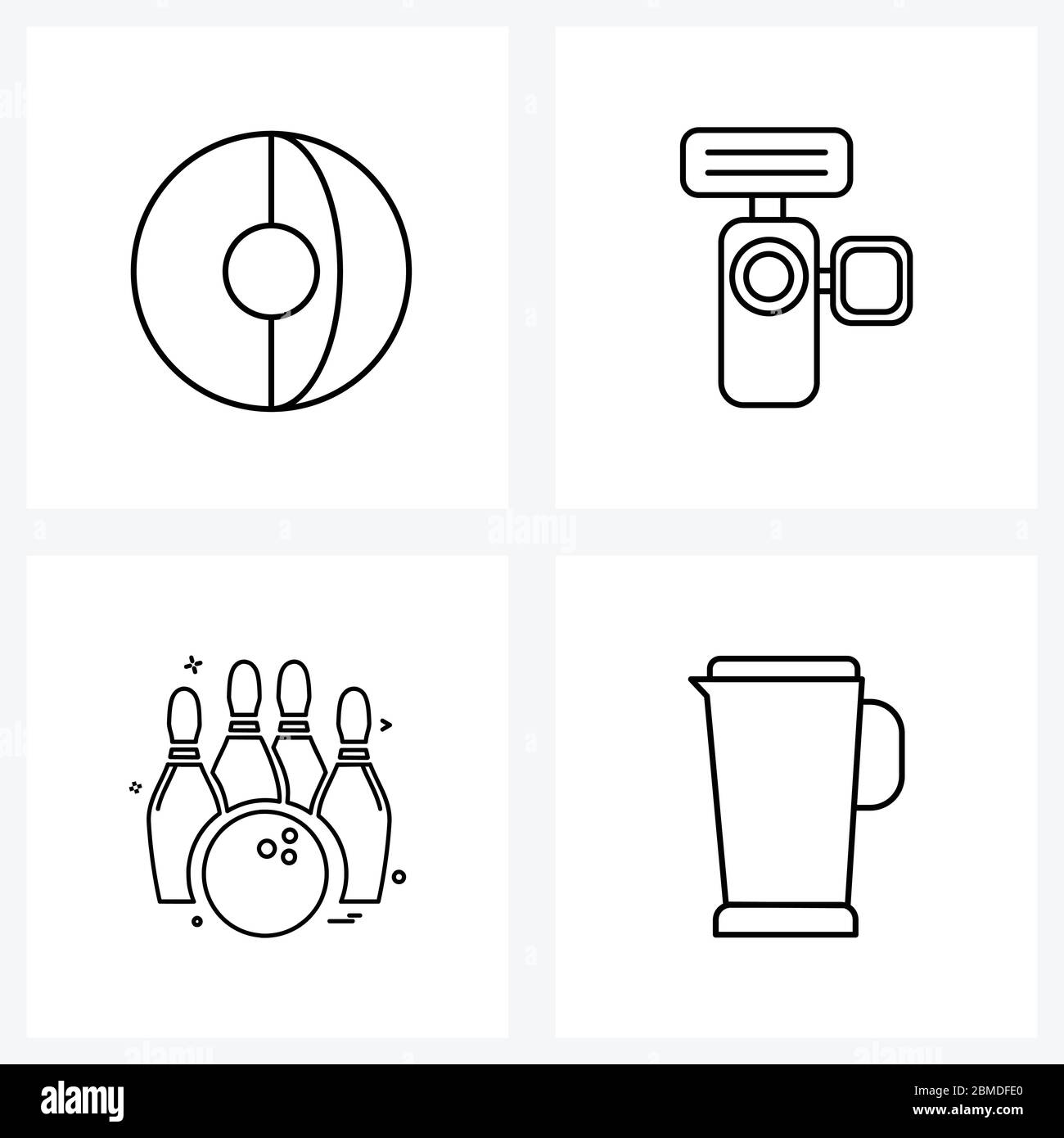 Set of 4 Simple Line Icons for Web and Print such as ball; sports; globe; media; sports Vector ...