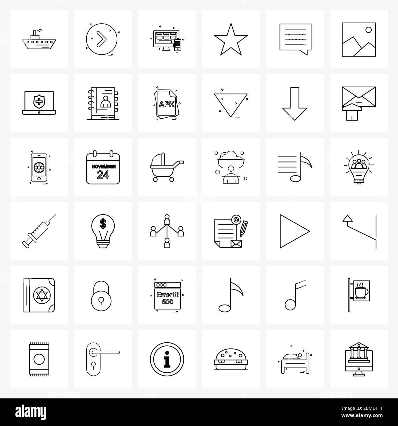 Stock Vector Icon Set of 36 Line Symbols for gallery, text, computer ...