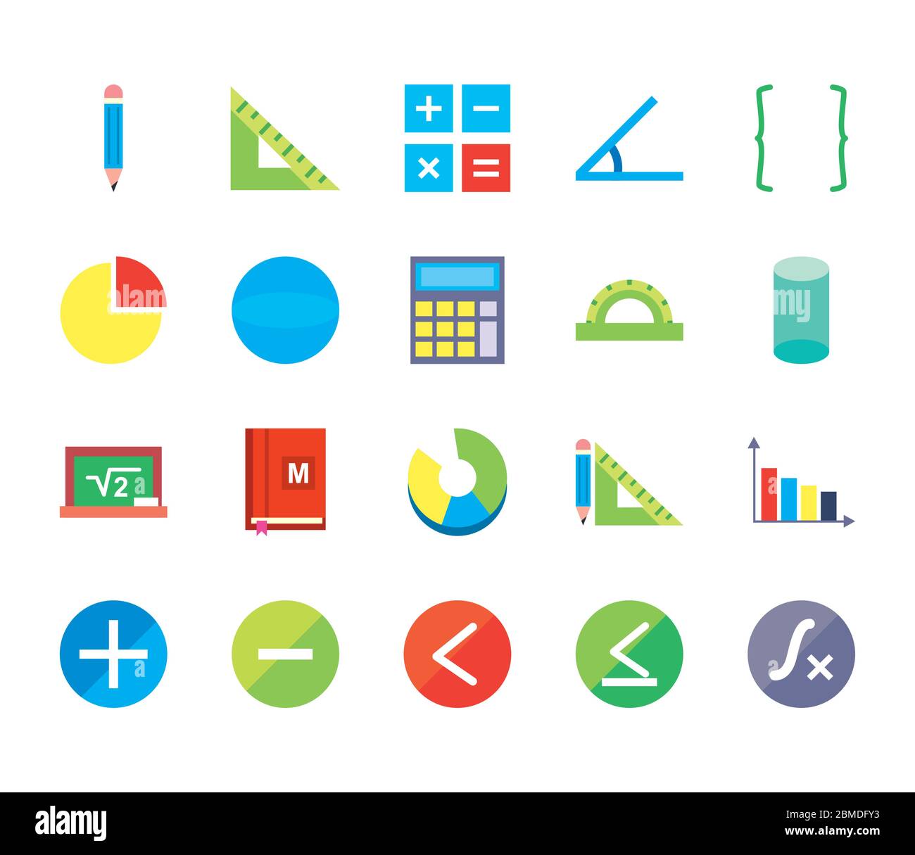 flat style icon set design, Math finance and education theme Vector ...