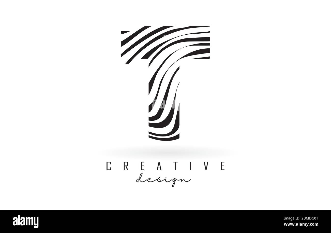 Black and White Zebra T Letter Logo Design. Creative T vector ...