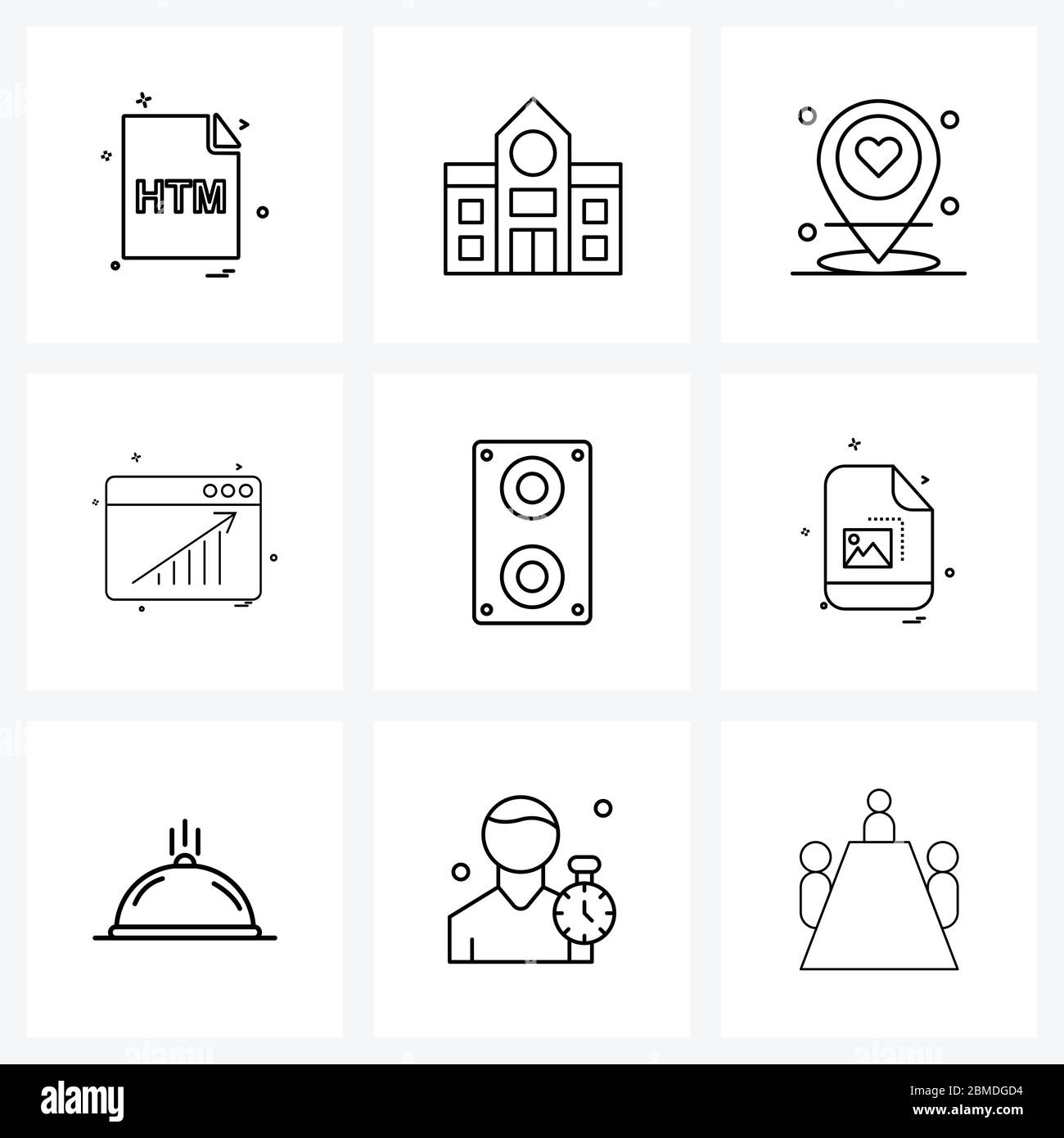 Universal Symbols of 9 Modern Line Icons of, web layout, library ...